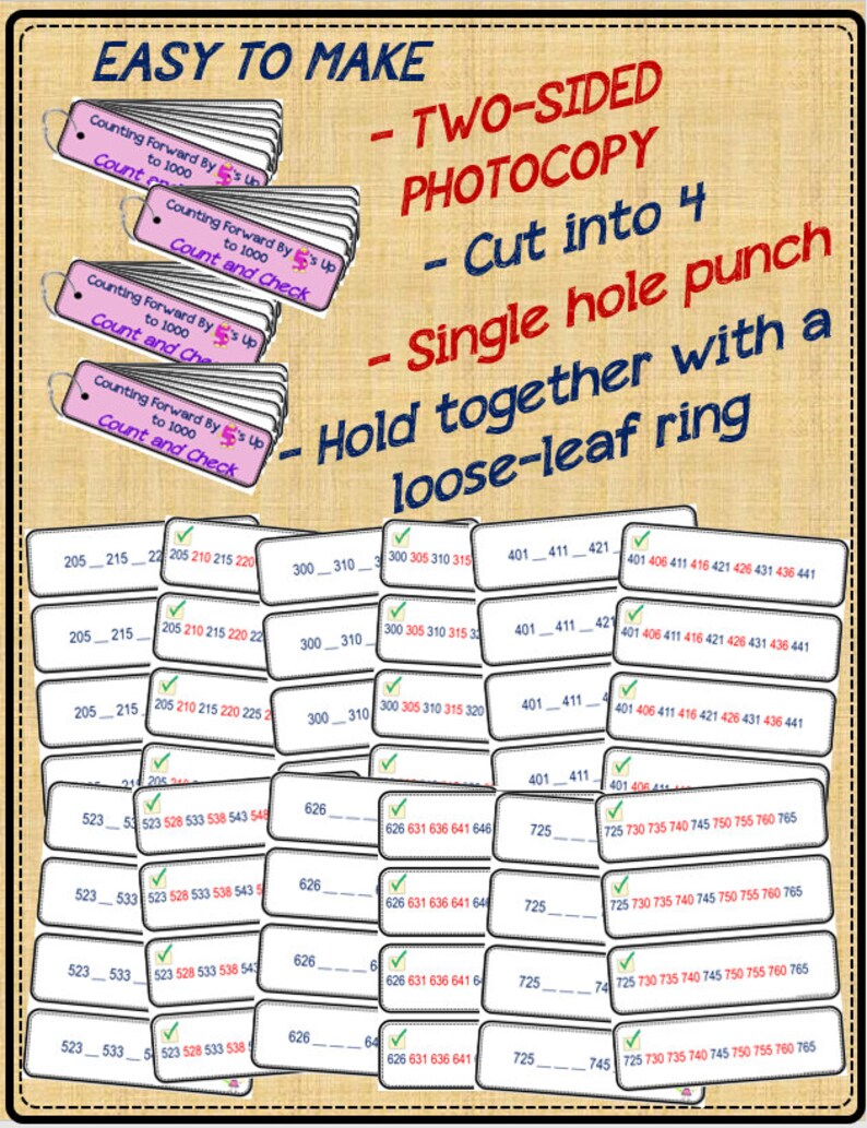 Math - Counting to 1000 by 5 - Printable PDF Self-checking Practice ...