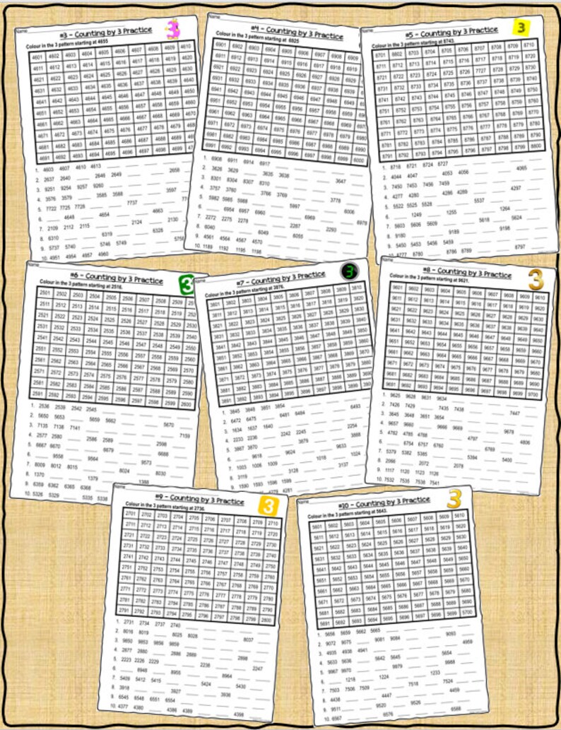 Math - Skip Counting to 10 000 by 3 - Set 3 - Digital PDF - Etsy