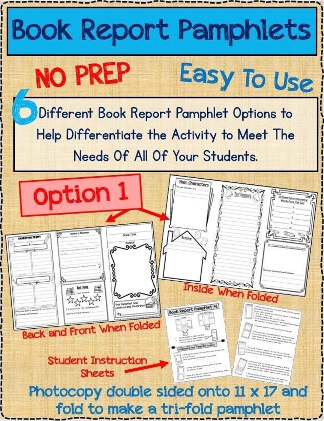 Reading - Book Report Pamphlets - 6 Versions to Help Differentiate, NO ...