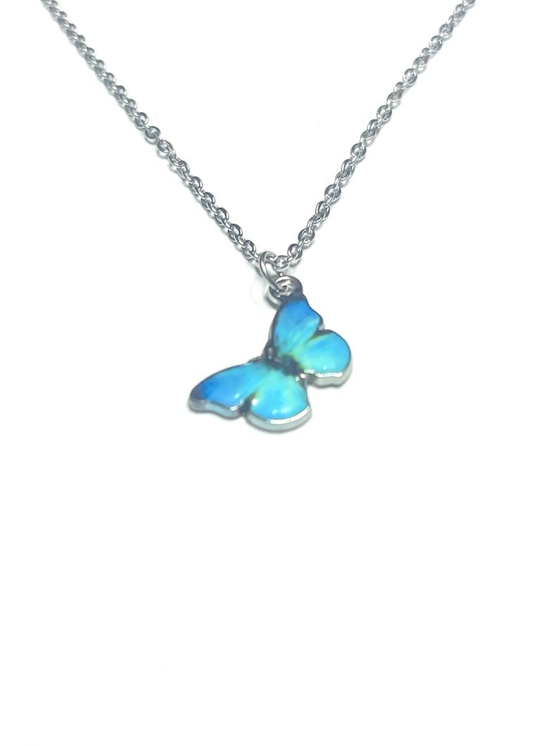 Blue Butterfly Enamel Necklace - Etsy