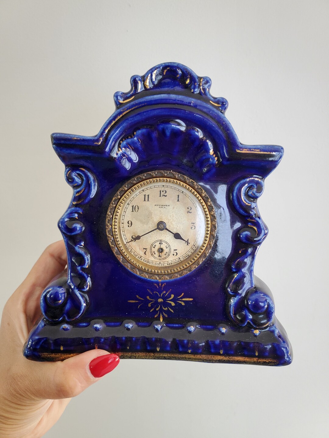 Vintage New Haven Mantle Clock Cobalt Blue Matle Clock Collectible Item ...