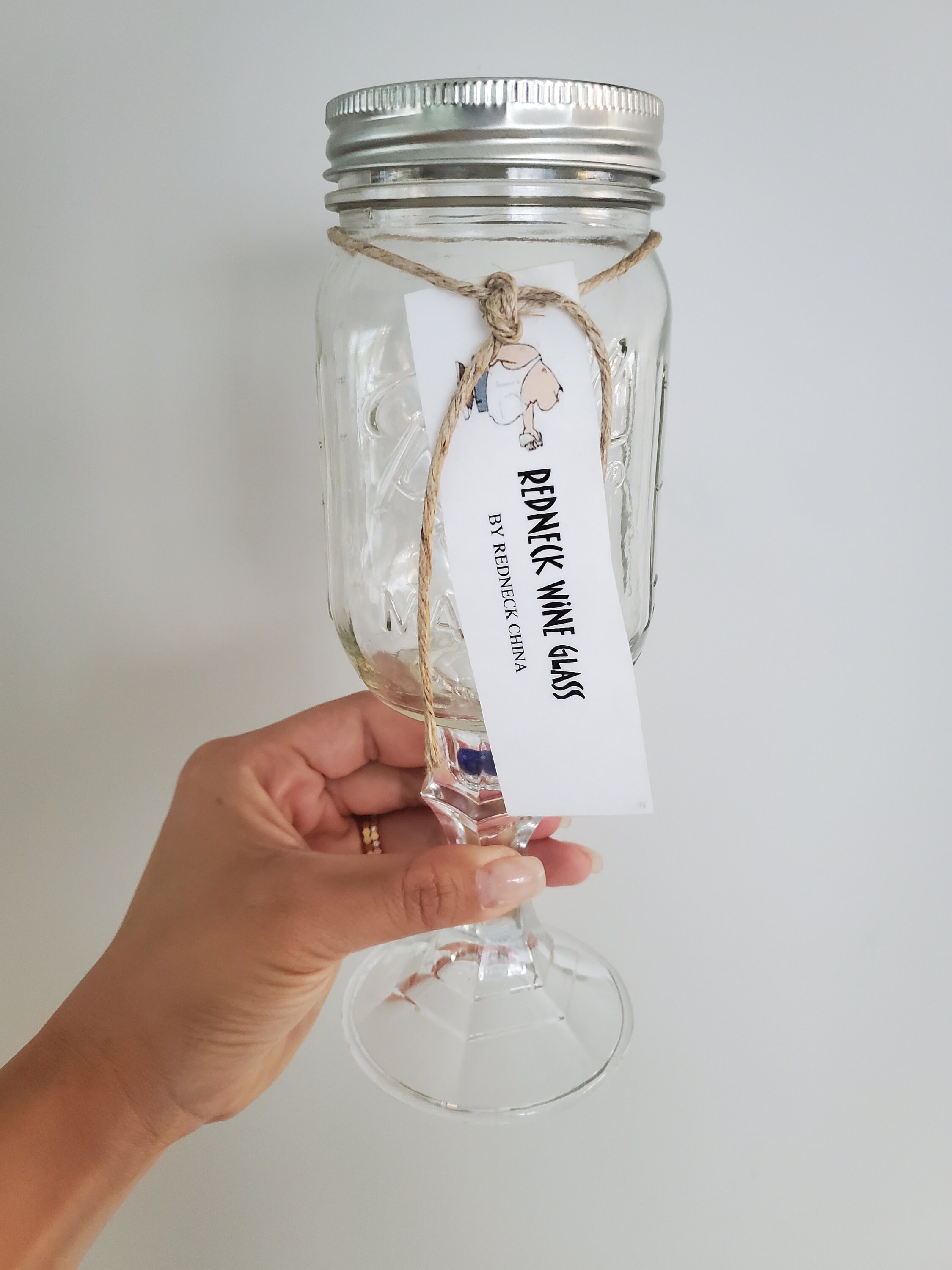 Redneck Hillbilly Wine Glass 12oz Ball Mason Jar on Stem Silver Lid 9 ...