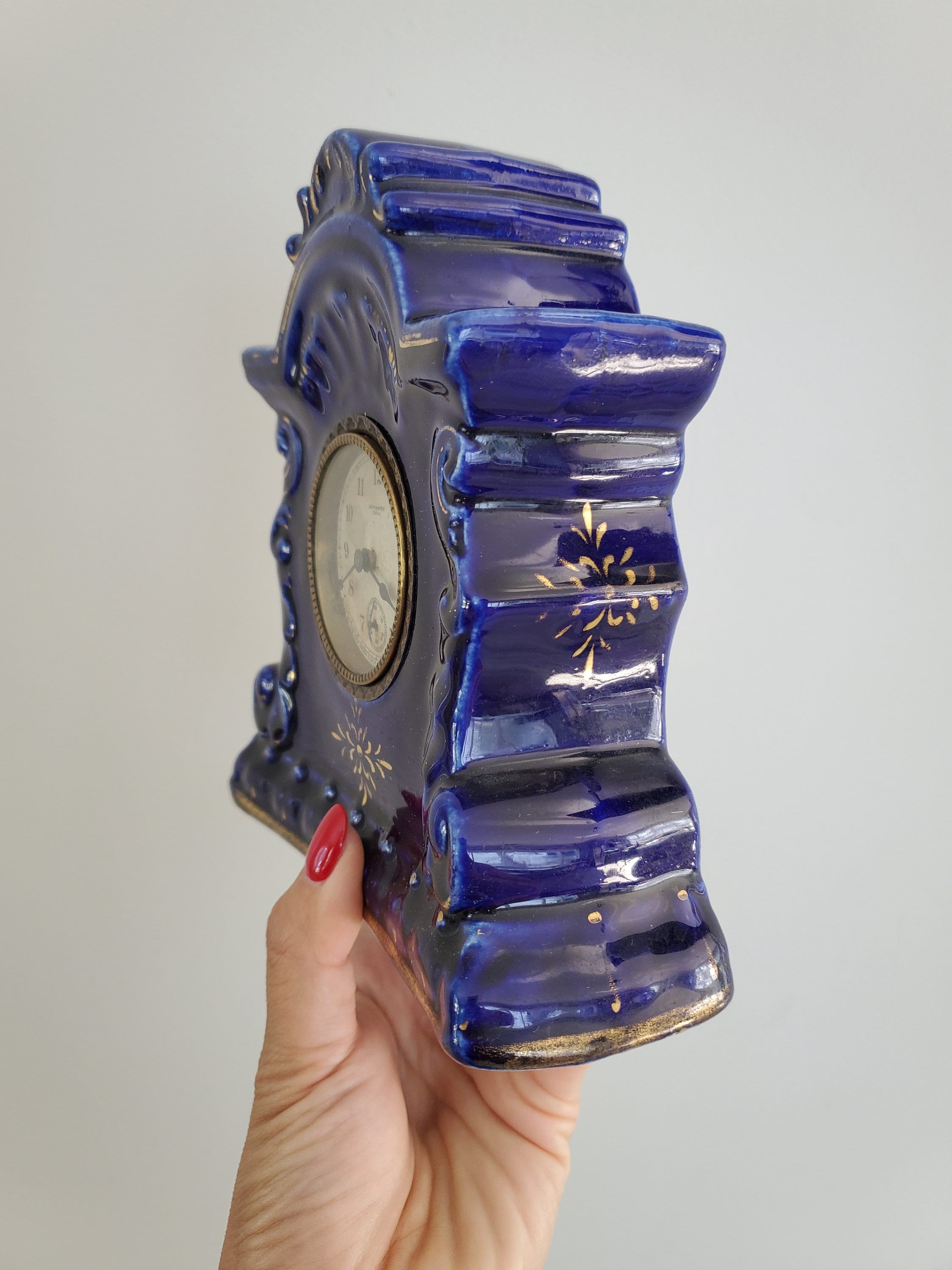 Vintage New Haven Mantle Clock Cobalt Blue Matle Clock Collectible Item ...