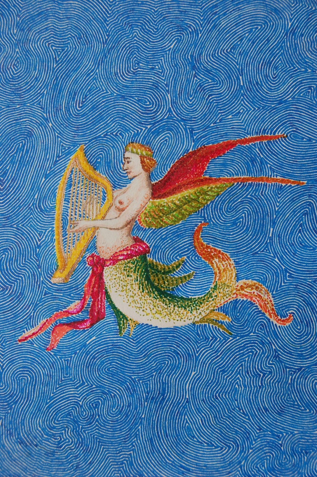 Hand Drawing | Drollery | Marginalia | Hybrid | Winged Mermaid With a ...