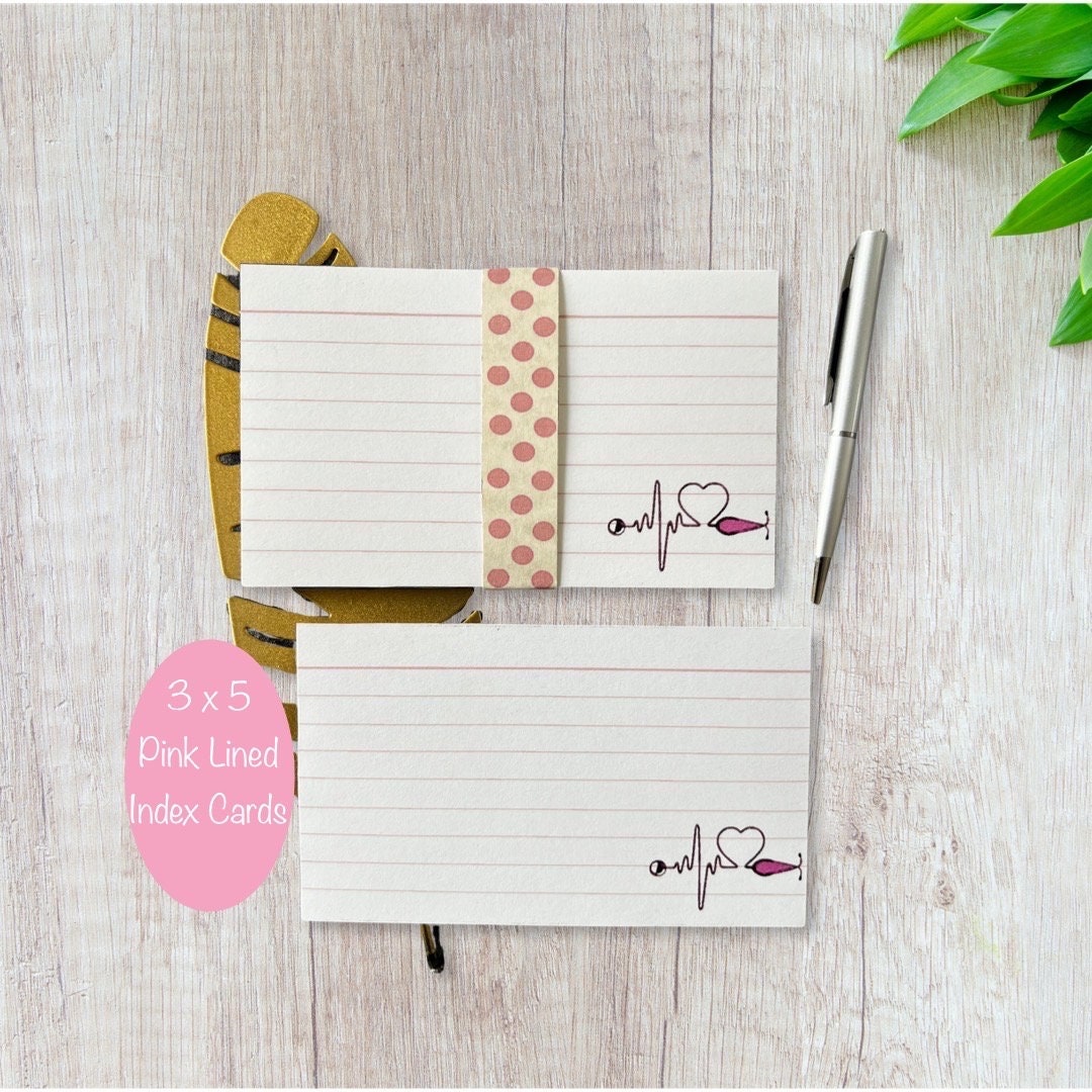 3x5 Index Cards - Pink Ruled Index Cards -pack of 25 Index Cards ...