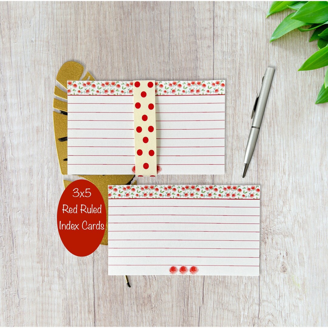 3x5 Index Cards - Red Ruled Index Cards -pack of 25 Index Cards - Lined ...