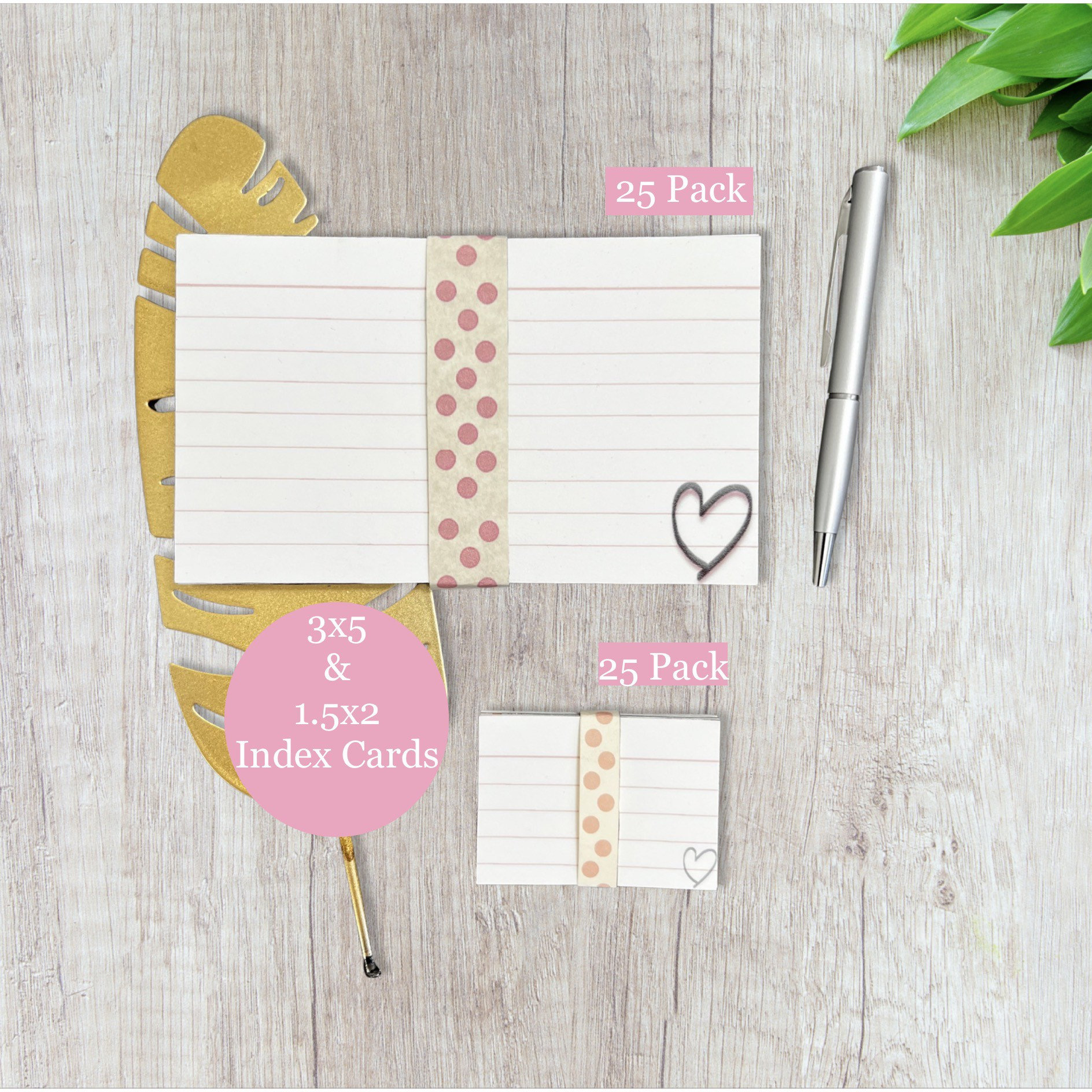 3x5 Index Cards Pink Ruled Index Cards pack of 25 Heart Index Cards ...