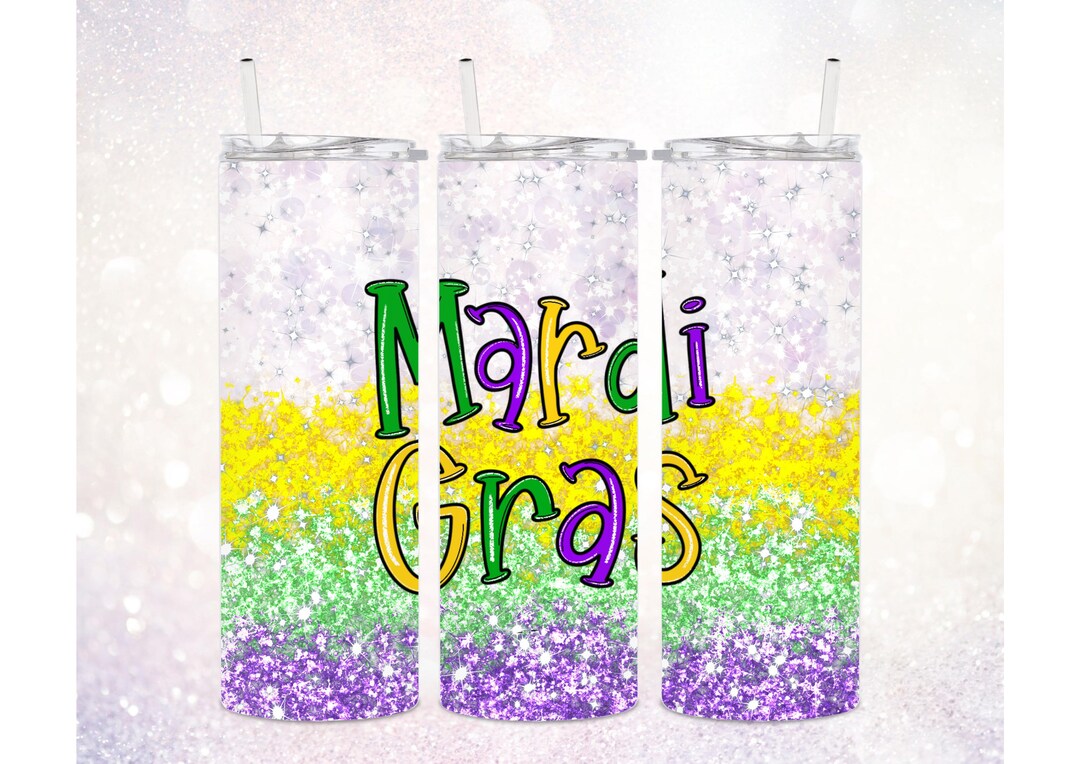 Mardi Gras Skinny 20 Oz Tumbler Wrap PNG Ombre Glitter Mardi Gras ...