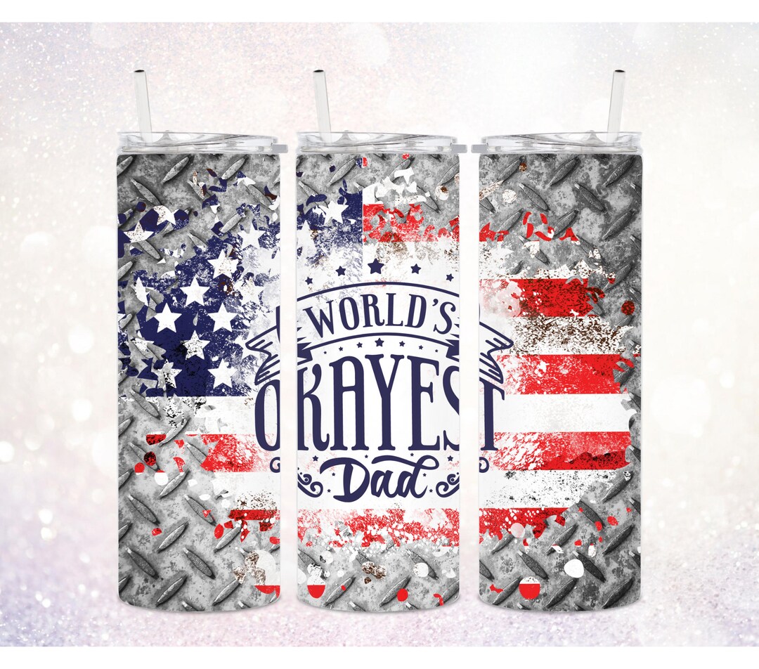 World's Okayest Dad 20 Oz Tumbler PNG ~ USA Flag Tumbler ~ Funny Father ...