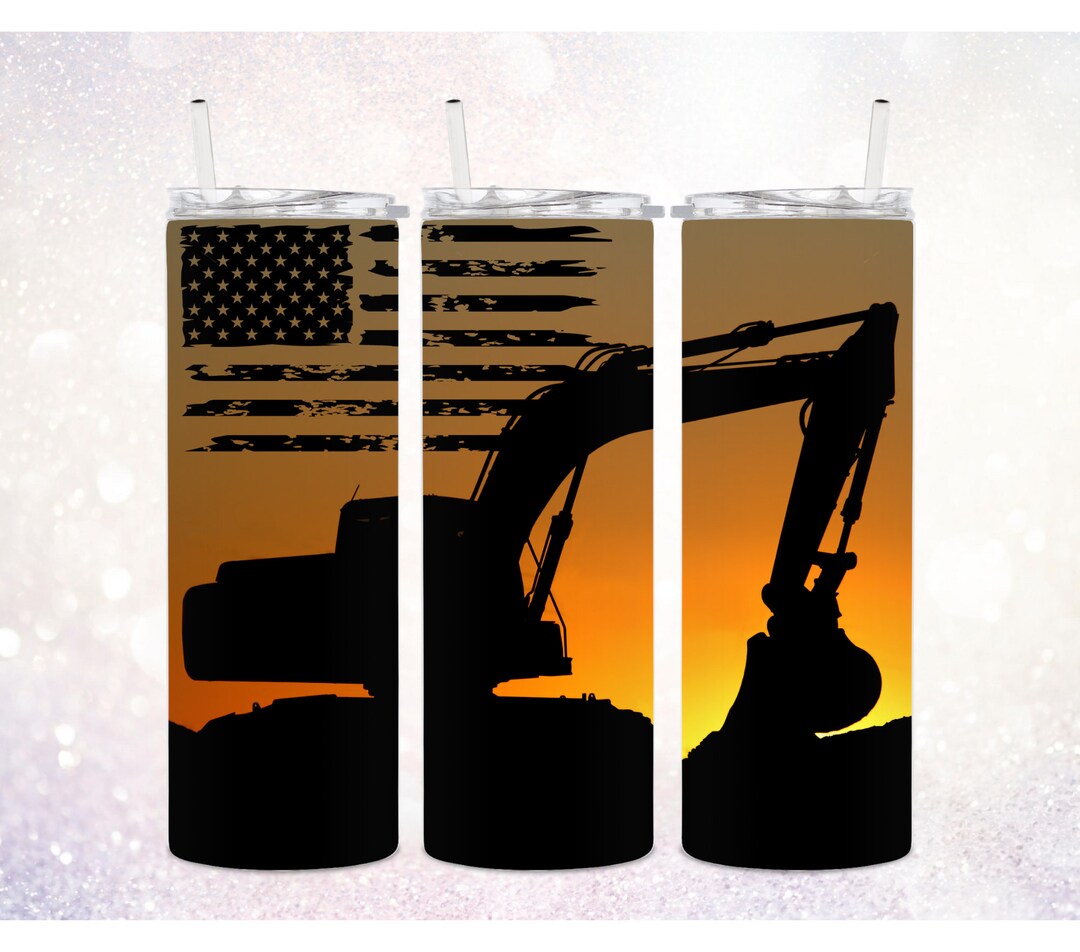 Excavator Construction 20 Oz Skinny Tumbler PNG ~ Backhoe Sublimation ...
