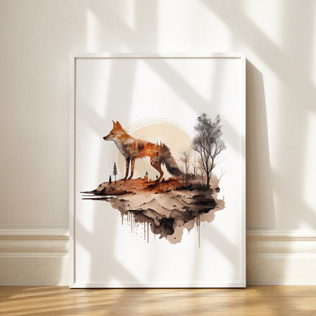 Coyote Digital Art Print Forest Decor Coyote Printable - Etsy