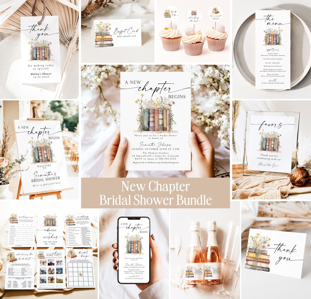 New Chapter Begins Bridal Shower Bundle Templates Editable Her Next ...