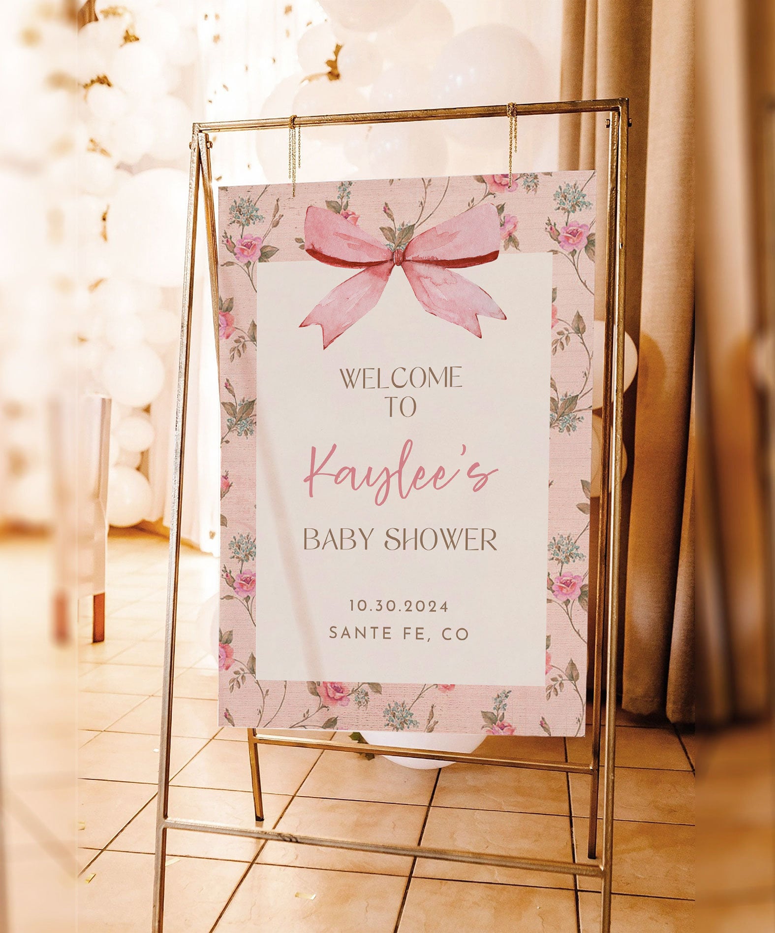 DIY Editable Coquette Shabby Chic Baby Shower Sign, Customizable ...