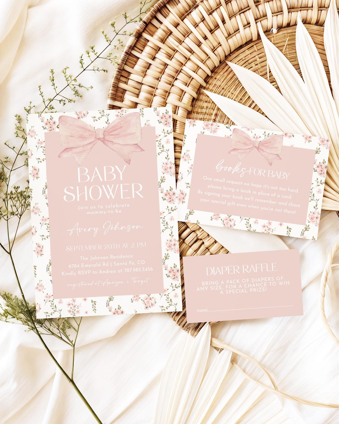 Coquette Shabby Chic Baby Shower Invitation Set, Customizable Printable ...