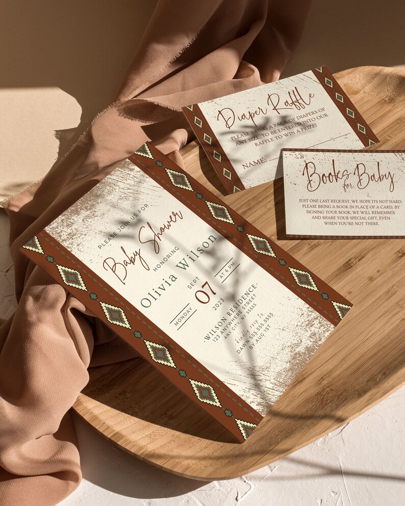 Aztec Western Baby Shower Invitation Terracotta Aztec Invitations ...
