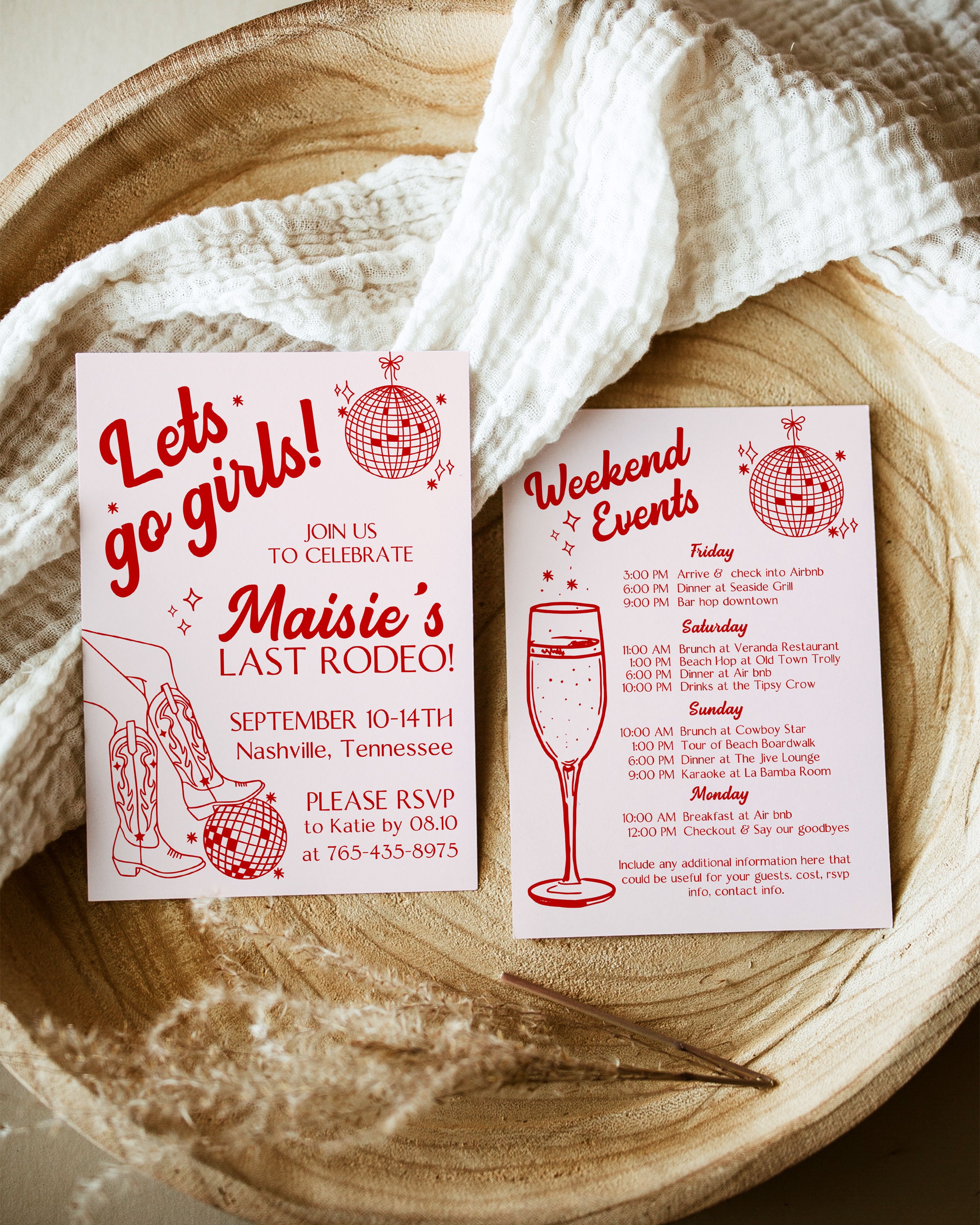 Handwritten Let's Go Girls Bachelorette Party Invitation Template, DIY ...