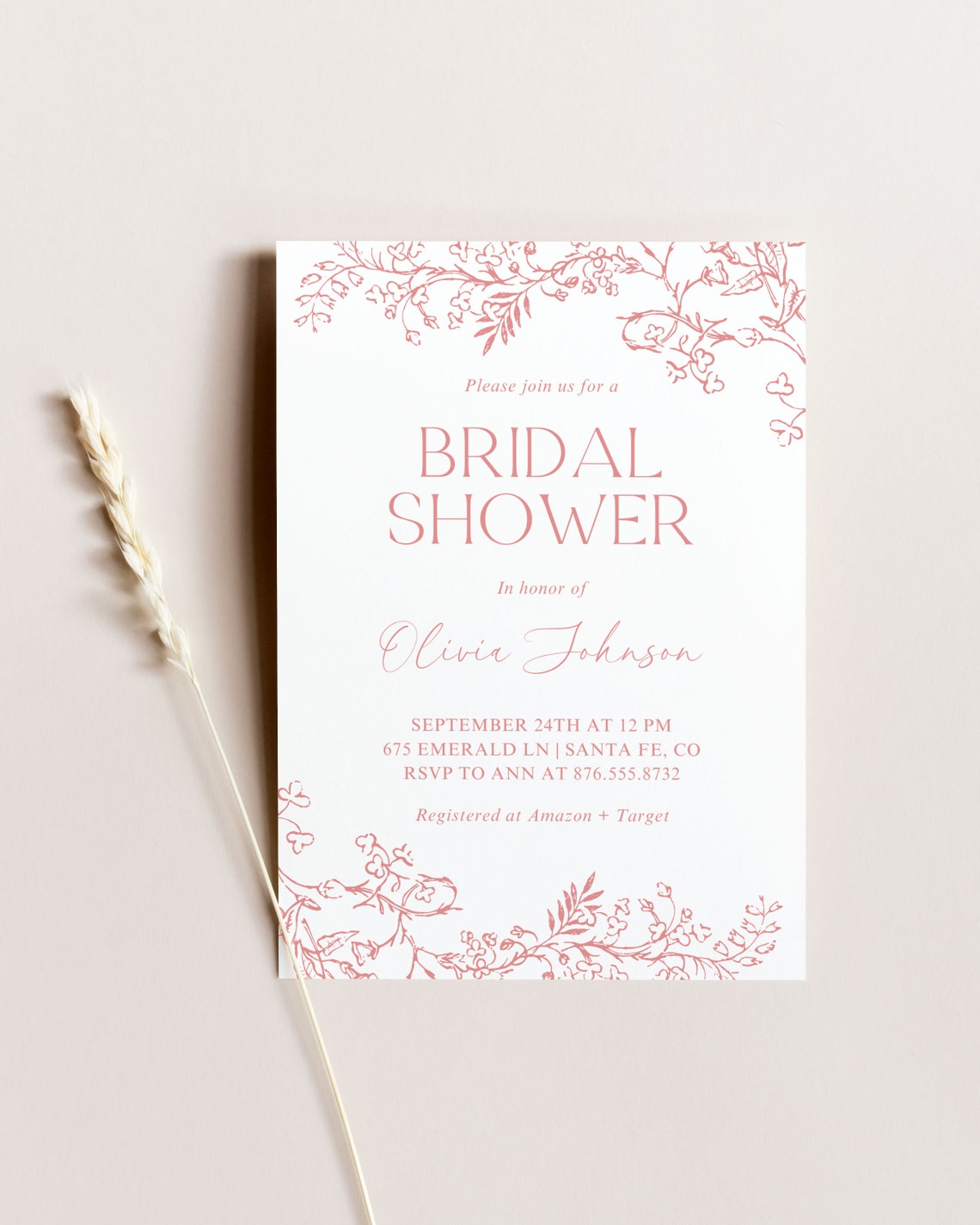 Chinoiserie Botanical Bridal Shower Invitation Template, Editable ...