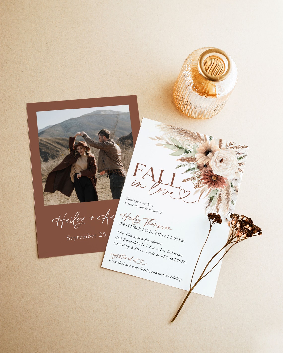 Fall Bridal Shower Invitation Template, DIY Editable Minimalist Boho ...