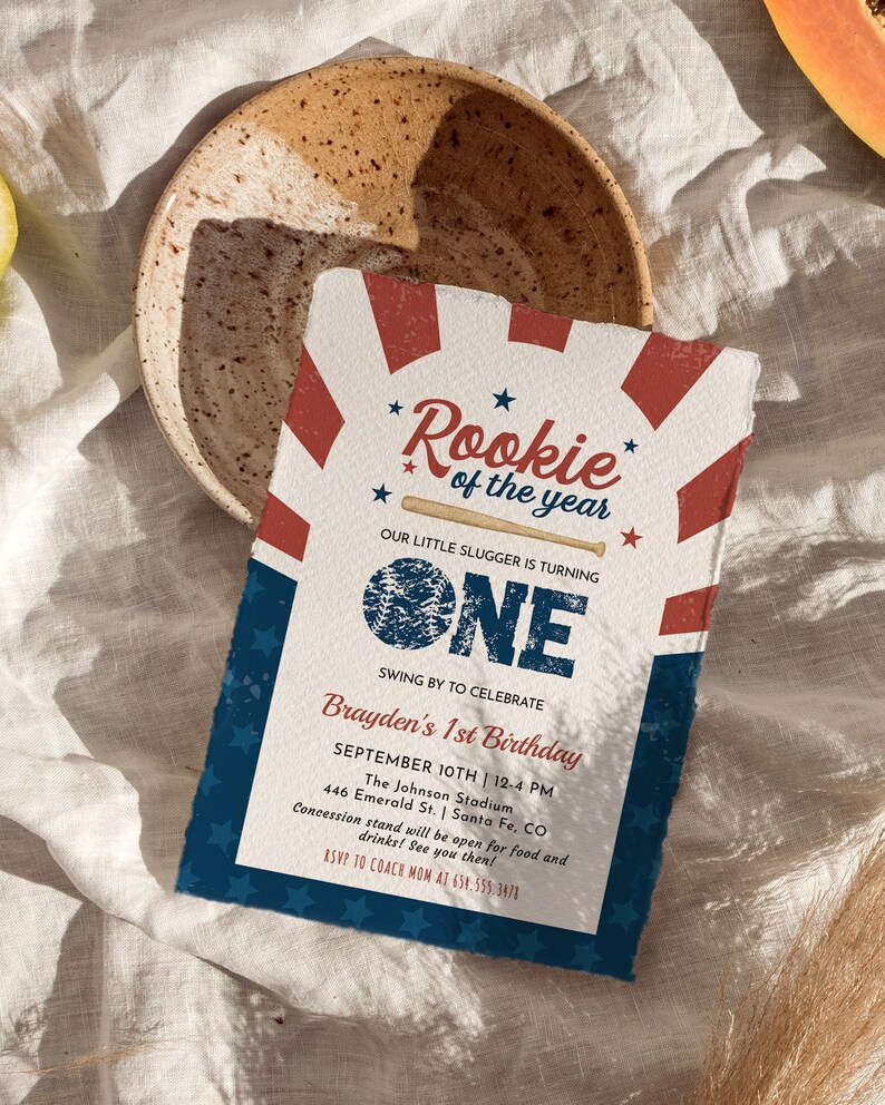 Baseball First Birthday Invitation Template, Editable Rookie of the ...