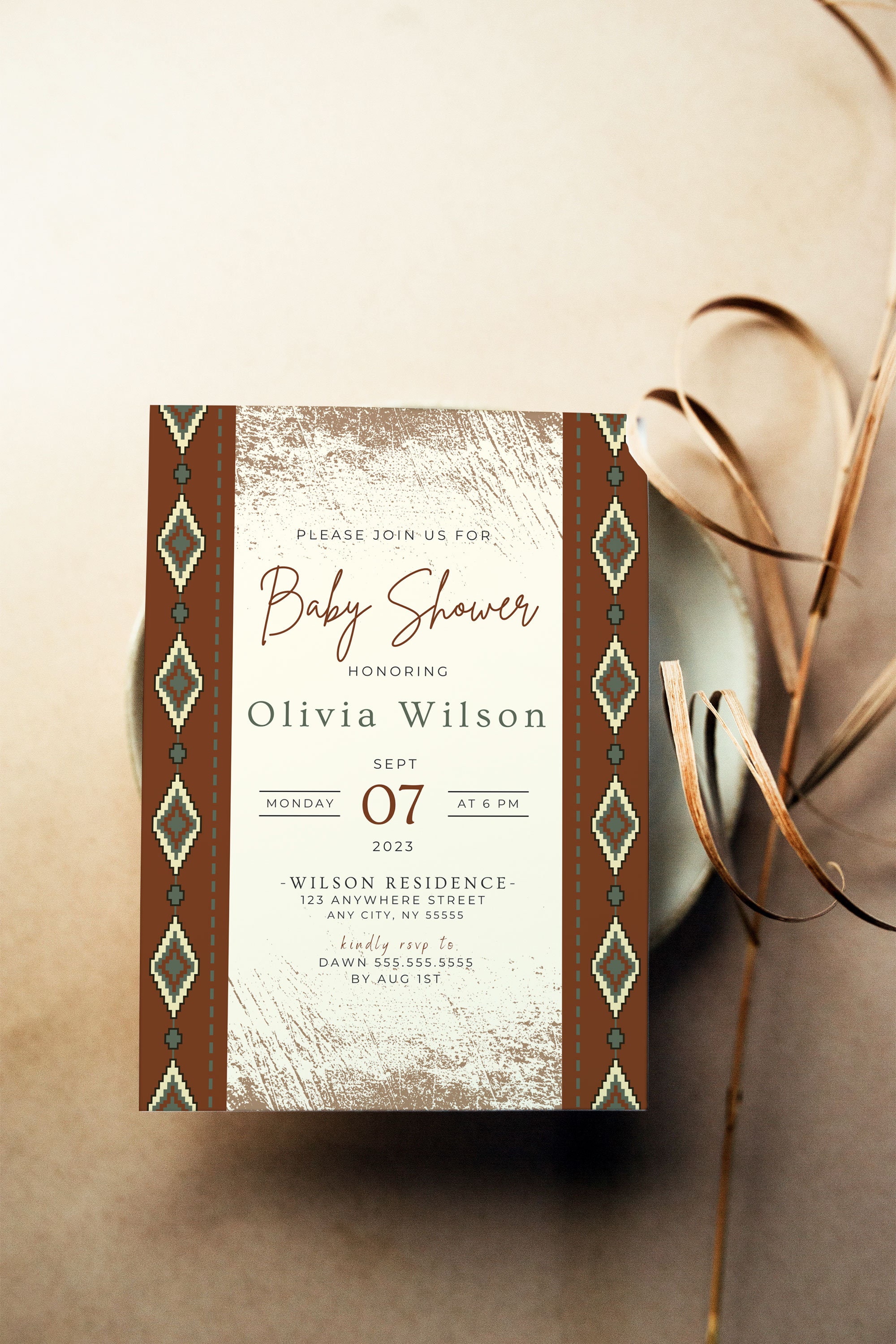 Aztec Western Baby Shower Invitation, Terracotta Aztec Invitations ...