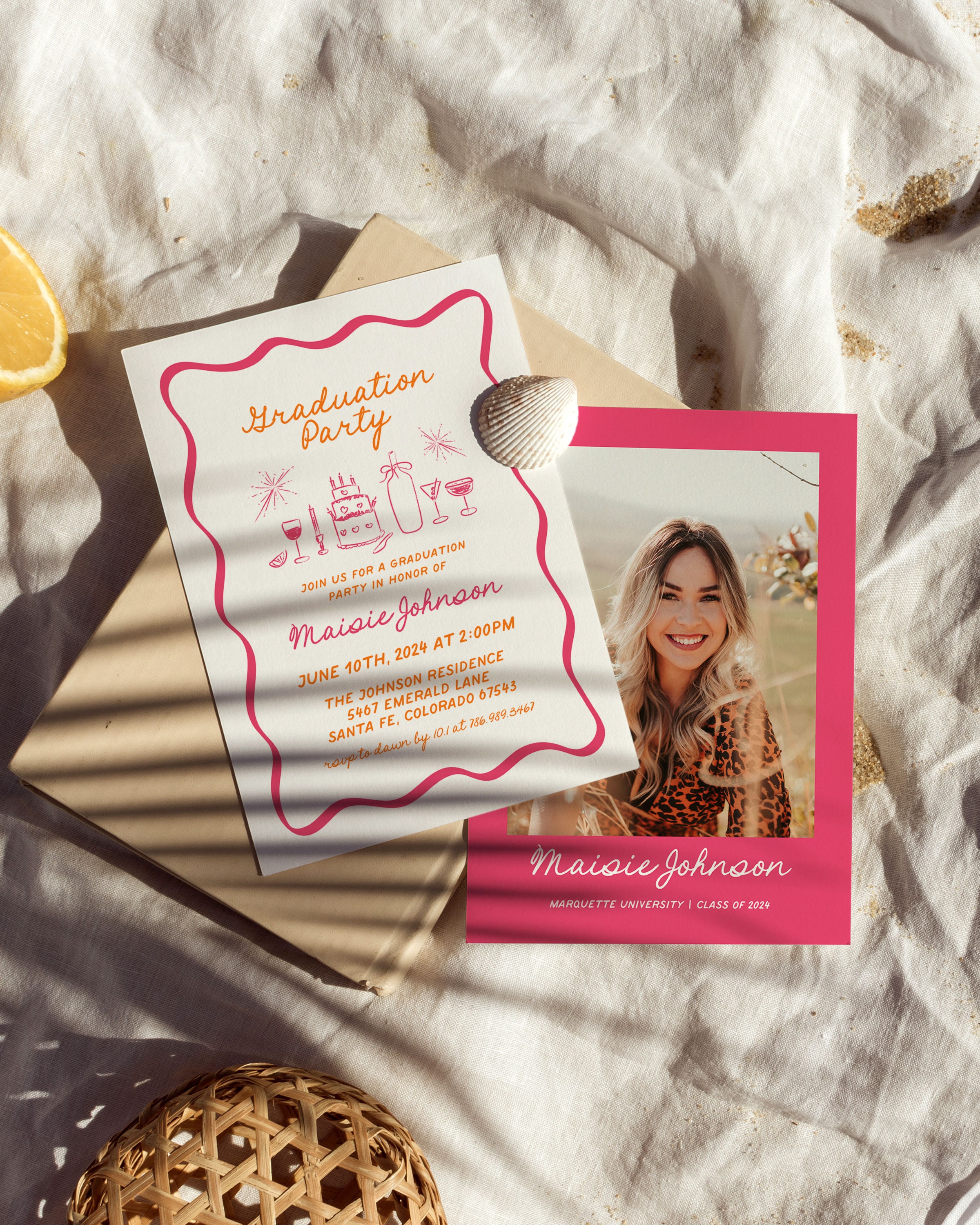 Whimsical Hand Drawn Graduation Party Invite Handwritten Wavy Border ...