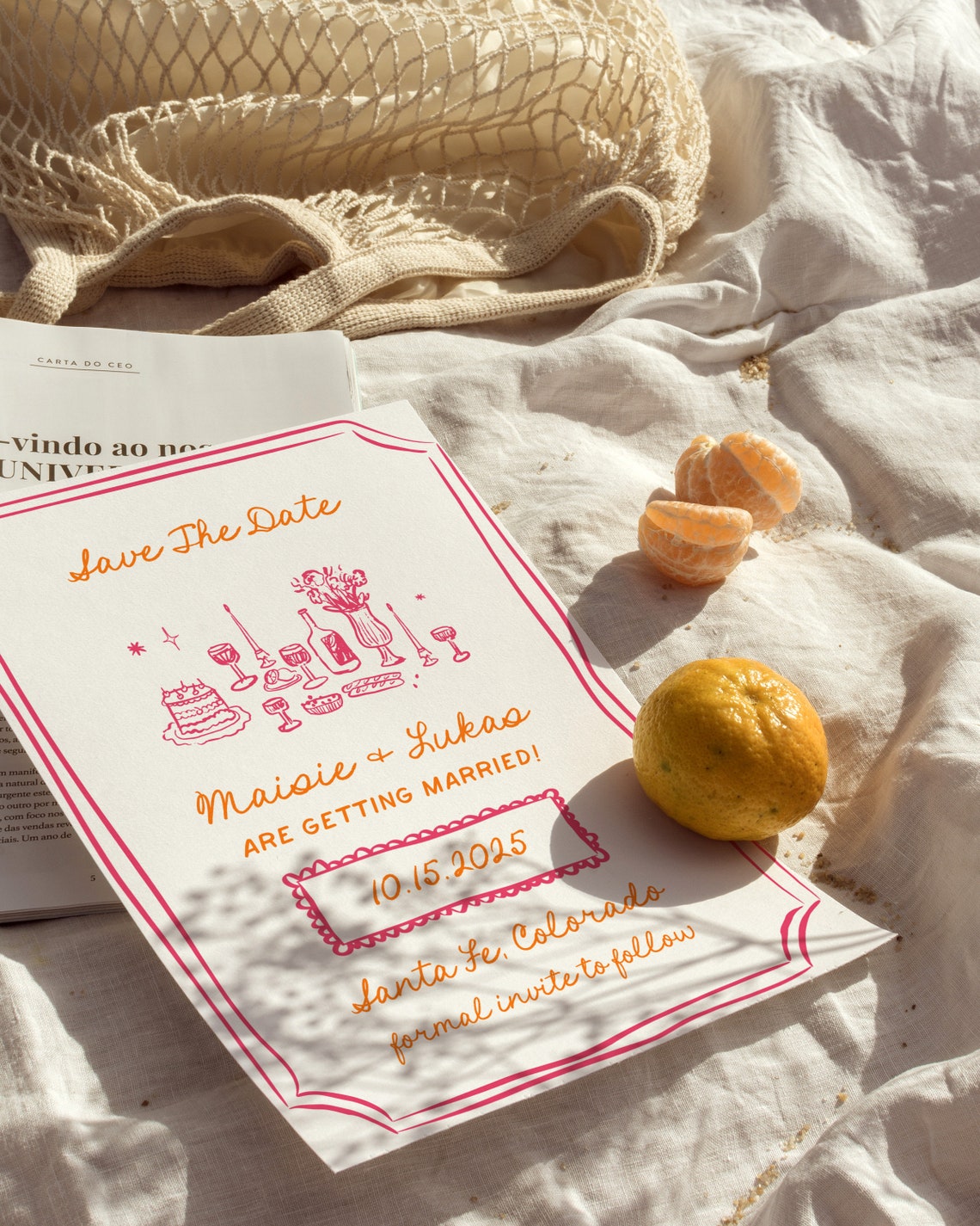 Whimsical Hand Drawn Invite, Handwritten Wavy Border Save the Date ...