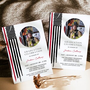 Firefighter Graduation Party Invitation Template, Thin Red Line Flag ...