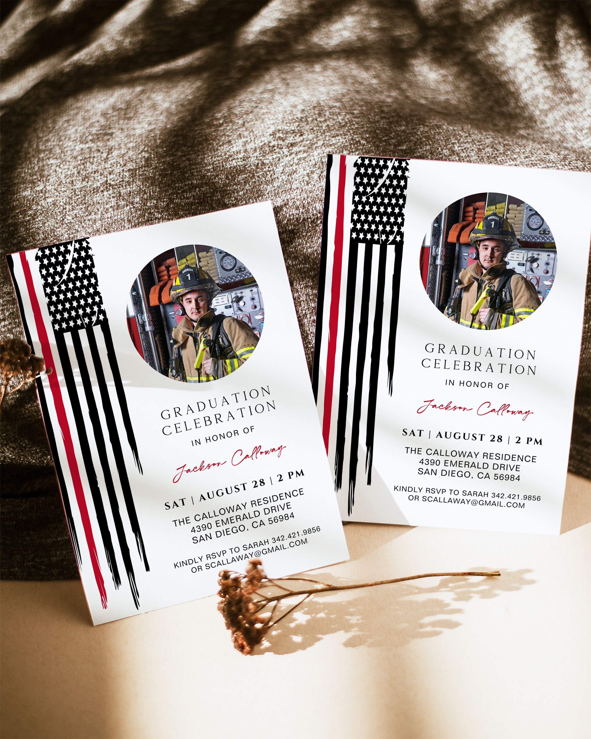 Firefighter Graduation Party Invitation Template, Thin Red Line Flag ...