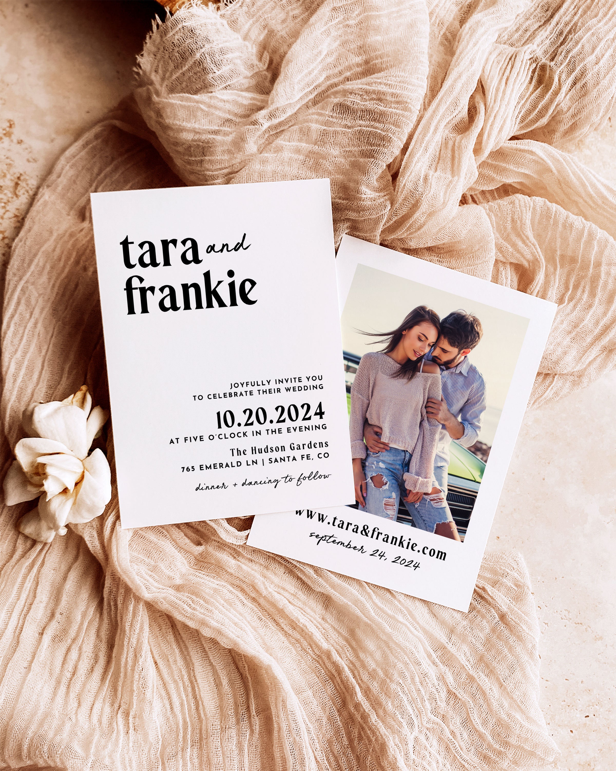 Modern Retro Wedding Invitation Template, DIY Editable Minimalist Photo ...