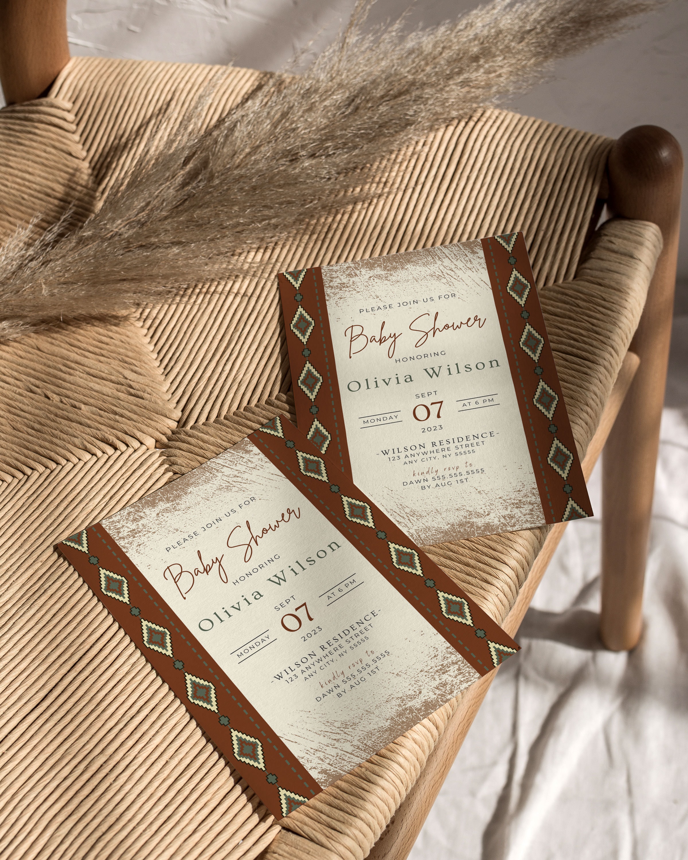 Aztec Western Baby Shower Invitation Terracotta Aztec Invitations ...