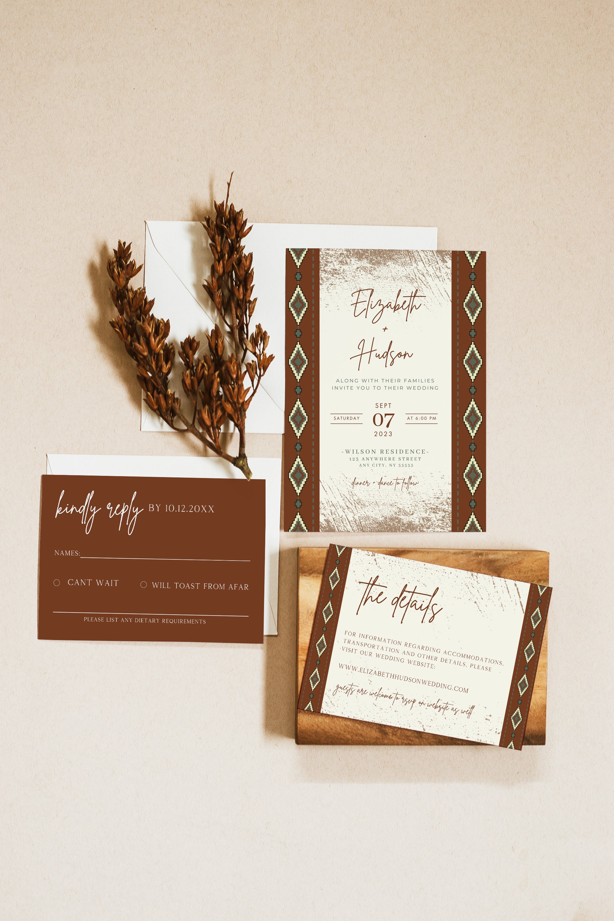 Aztec Western Wedding Invitation Suite, Southwestern Wedding Invitation ...