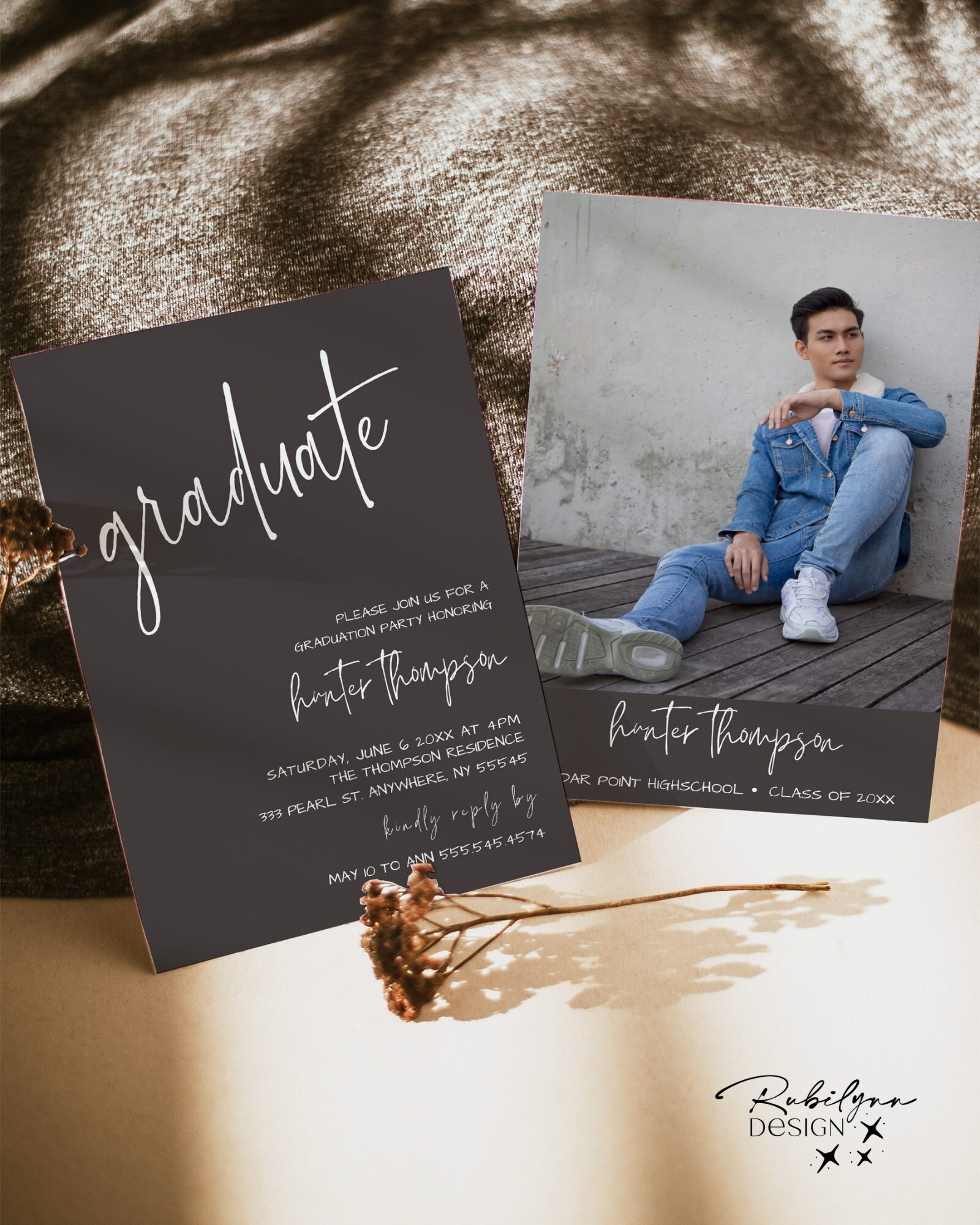 Graduation Party Invitation, Boho Graduation Photo Invite, Grey Invite ...