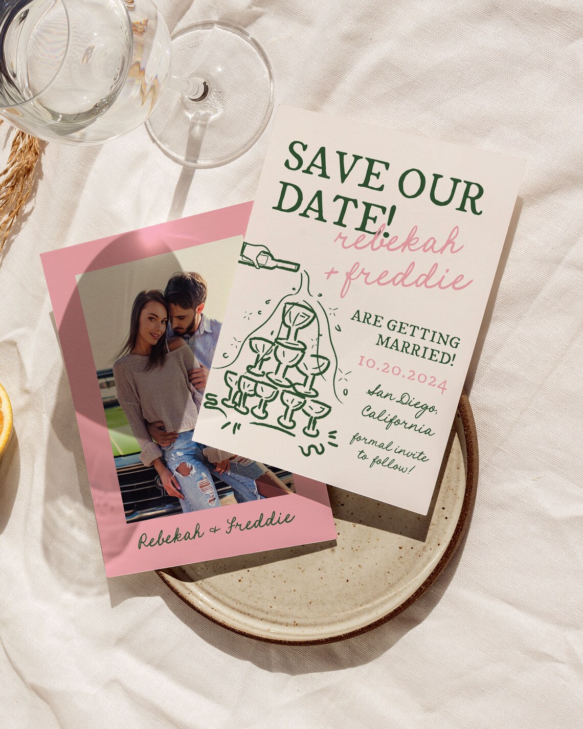 Save The Date Template Hand Drawn Parisian Champagne Tower Invitation