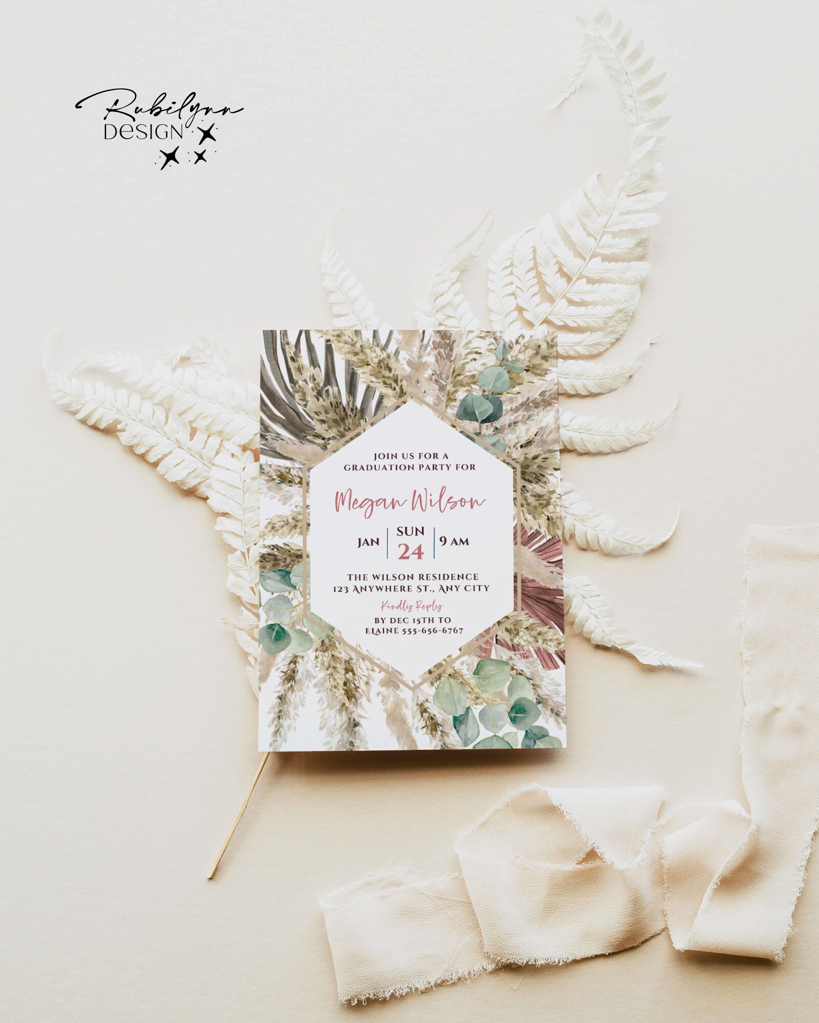 Boho Graduation Party Invitation, Rustic Graduation Invitation, Floral ...