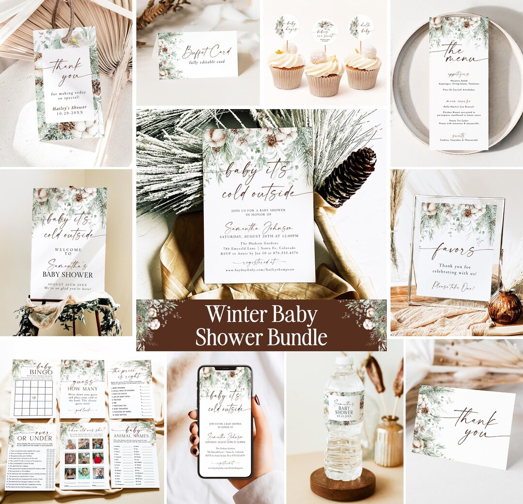Winter Baby Shower Invitation Bundle, Baby Its Cold Outside Baby Shower ...