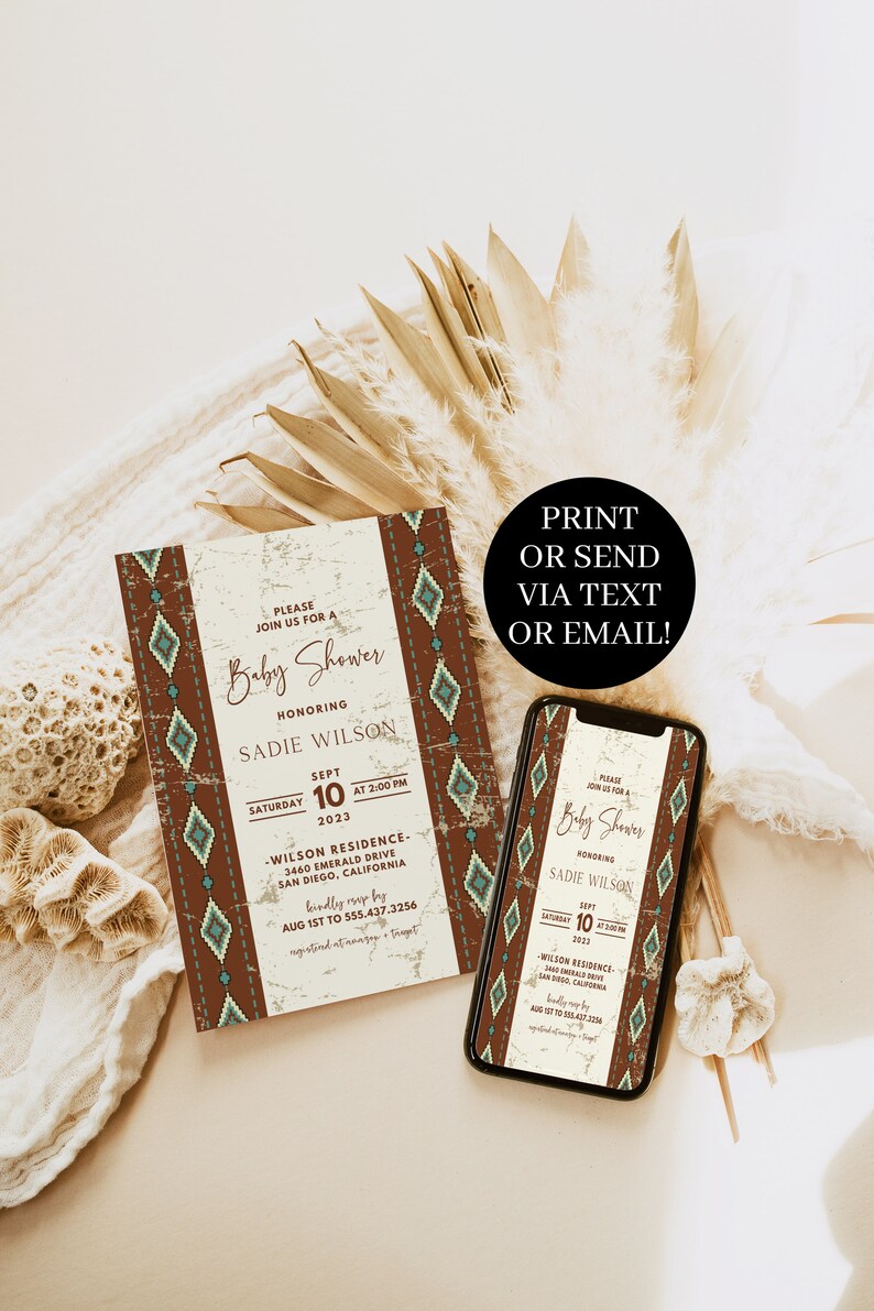 Aztec Western Baby Shower Invitation, Terracotta Aztec Invitations ...