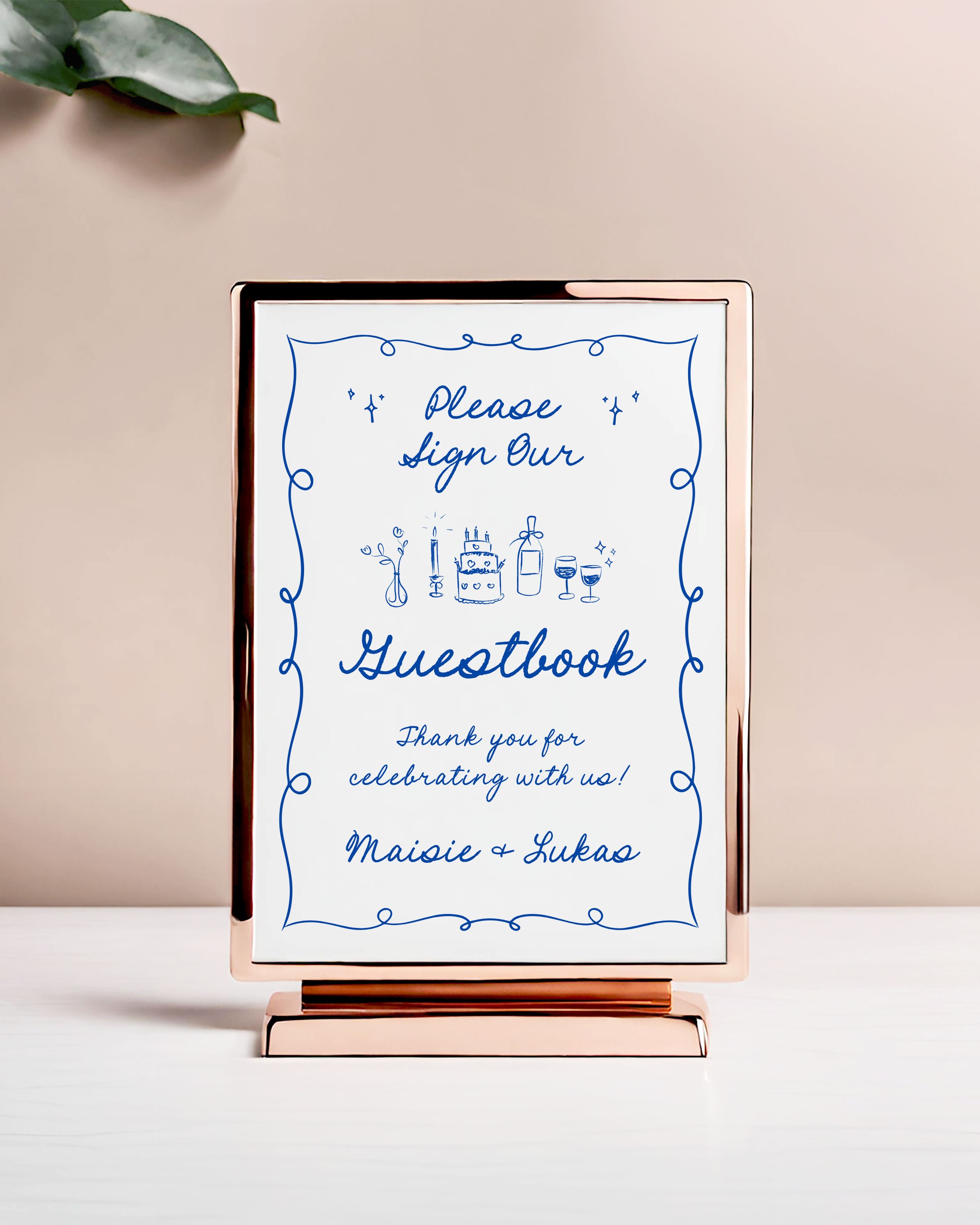 Guestbook Table Sign Template, Quirky Hand Drawn Illustration Wedding ...