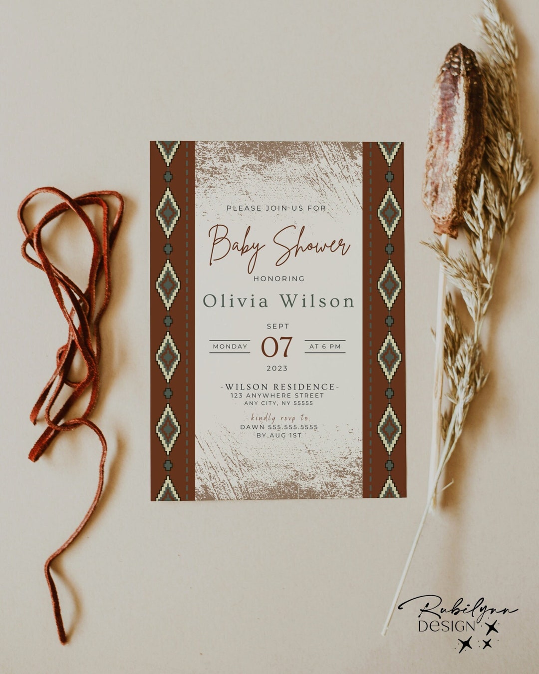 Aztec Western Baby Shower Invitation Terracotta Aztec Invitations ...