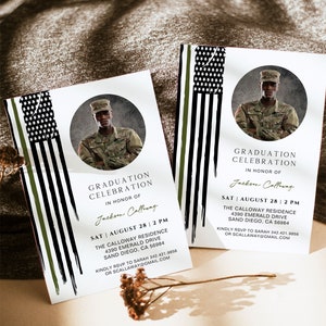 Basic Training Military Graduation Invitation Template, Thin Green Line ...