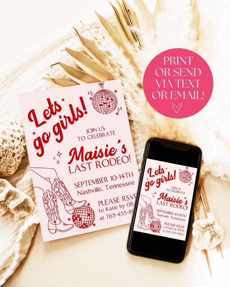 Handwritten Let's Go Girls Bachelorette Party Invitation Template, DIY ...