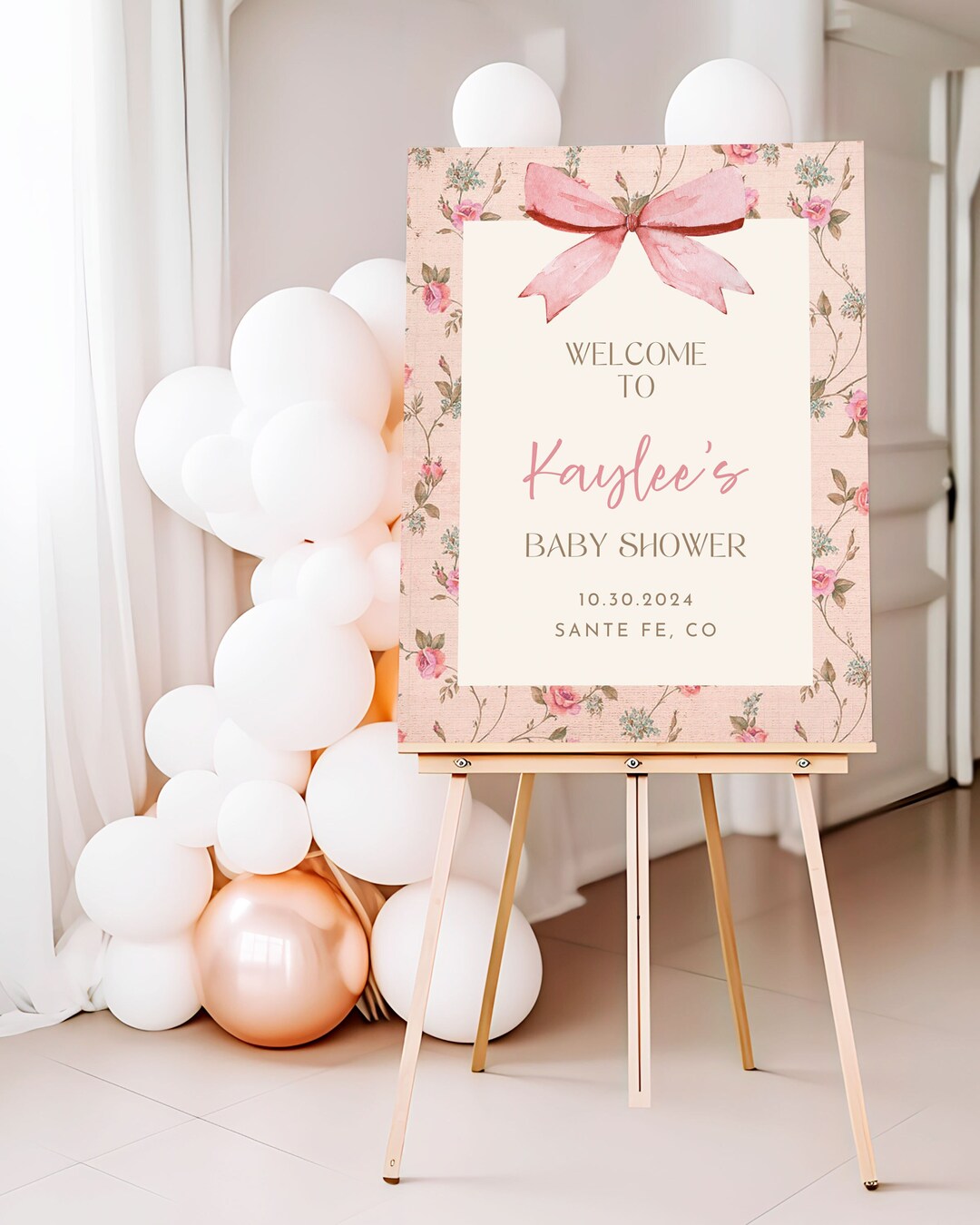 DIY Editable Coquette Shabby Chic Baby Shower Sign, Customizable ...