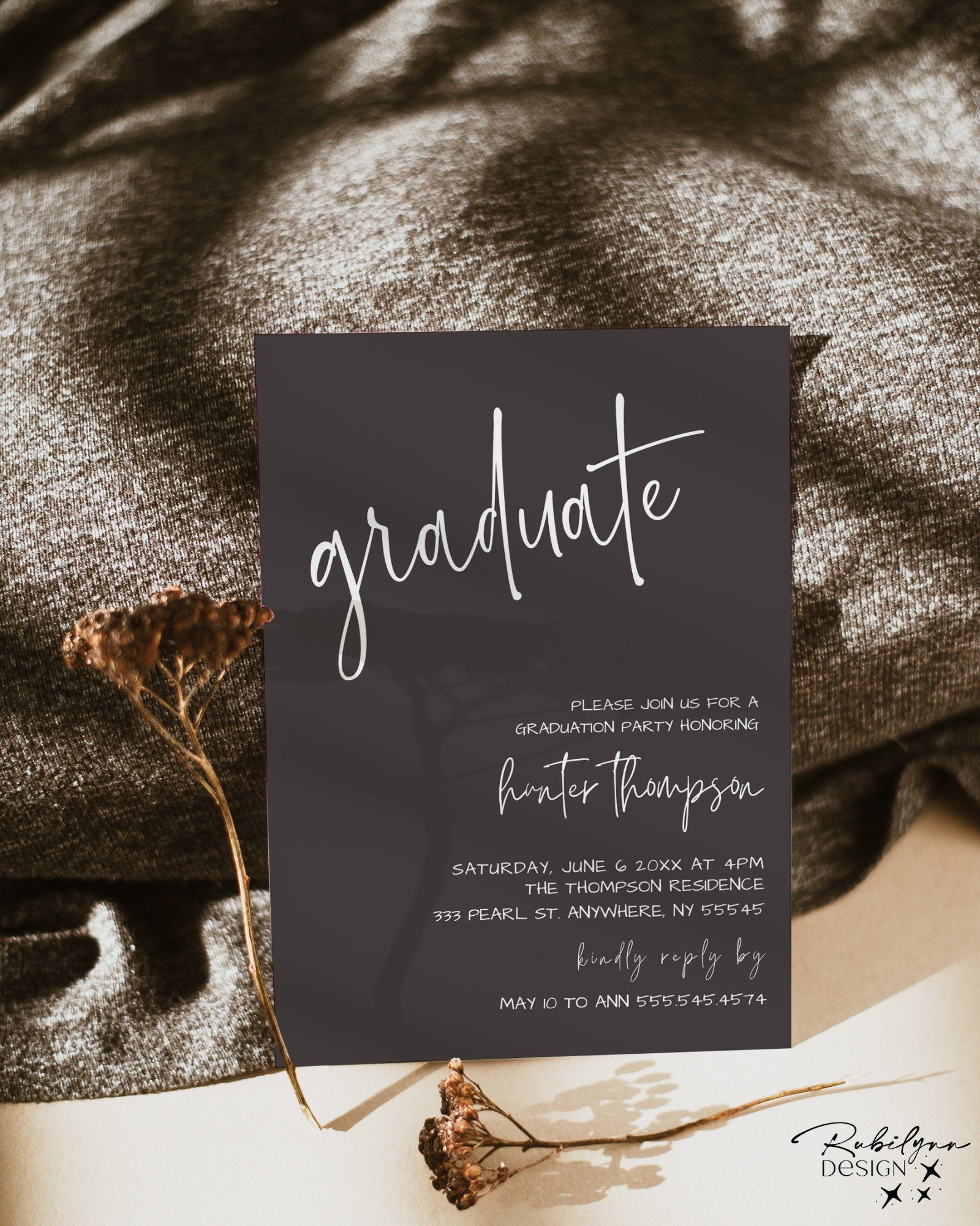 Graduation Party Invitation, Boho Graduation Photo Invite, Grey Invite ...