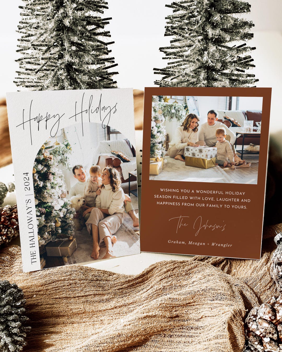 Christmas Photo Card Template Boho Merry Christmas Card Printable Arch ...