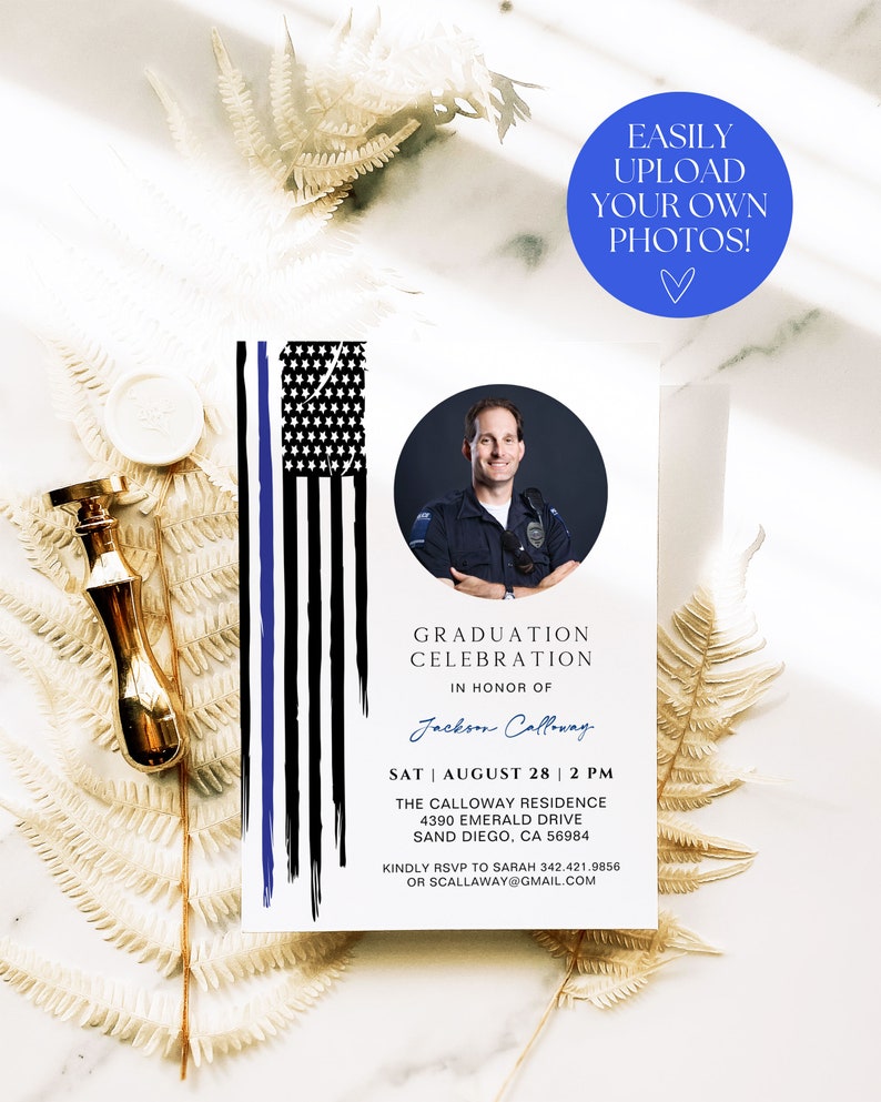 Police Academy Graduation Invitation Template, Printable Thin Blue Line ...