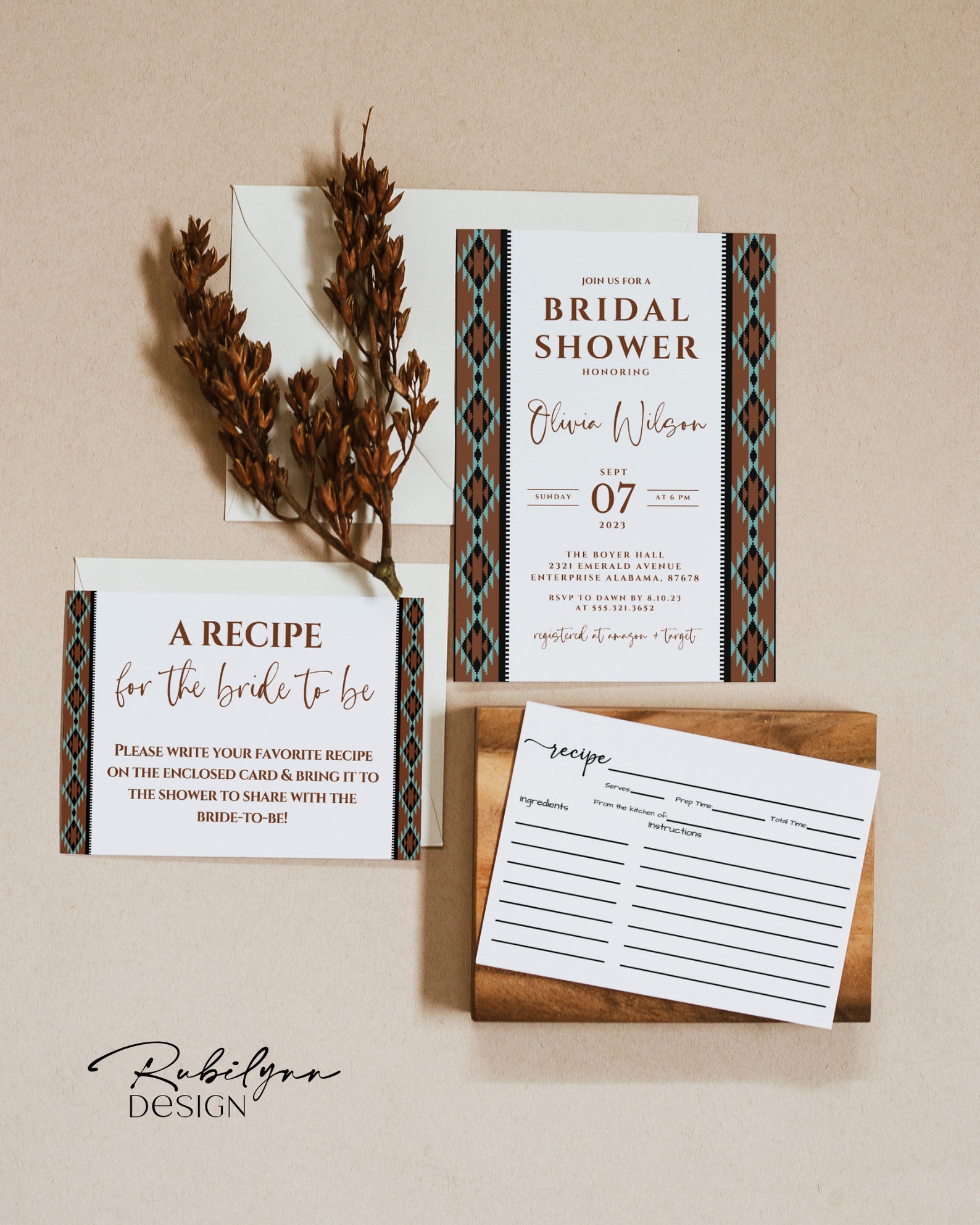 Southwestern Aztec Western Bridal Shower Invitation Suite, Terracotta ...
