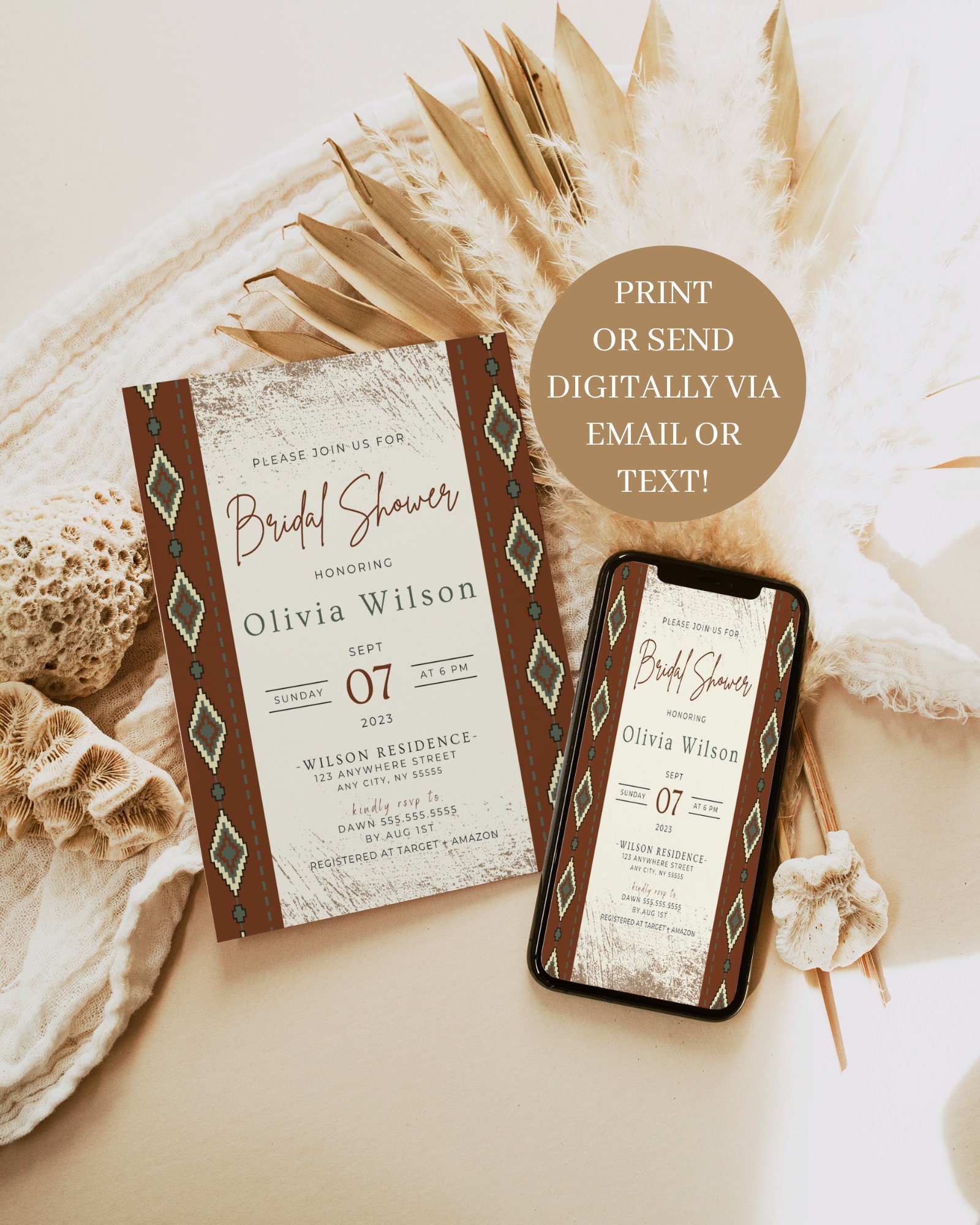Southwestern Bridal Shower Invitation, Western Terracotta Invitation ...