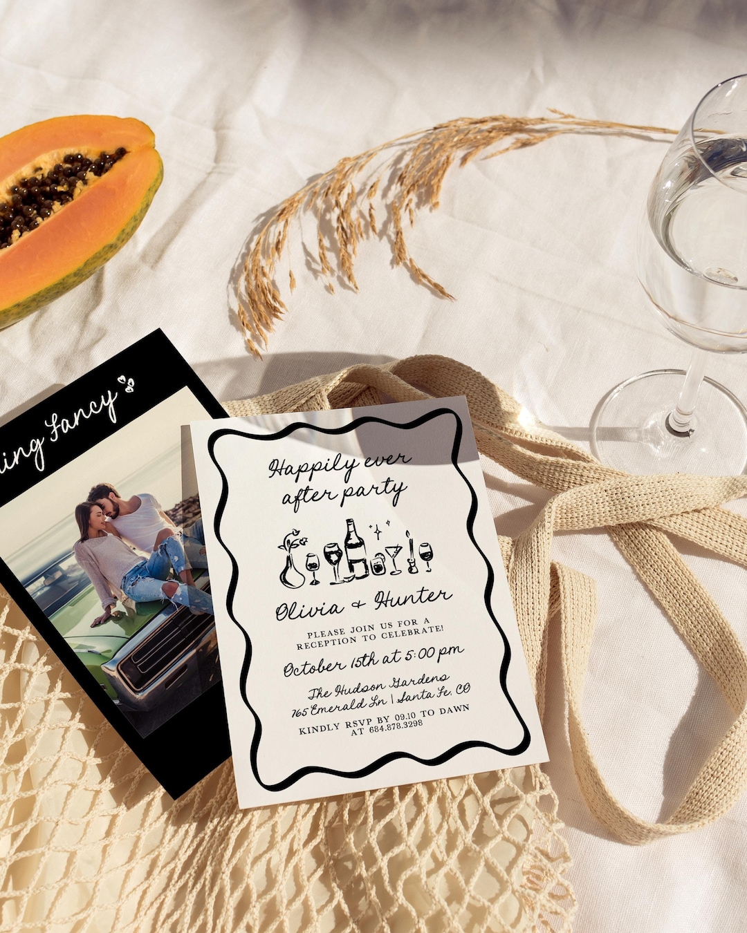 Modern Quirky Wedding Announcement Invitation Template Hand Drawn Wavy ...