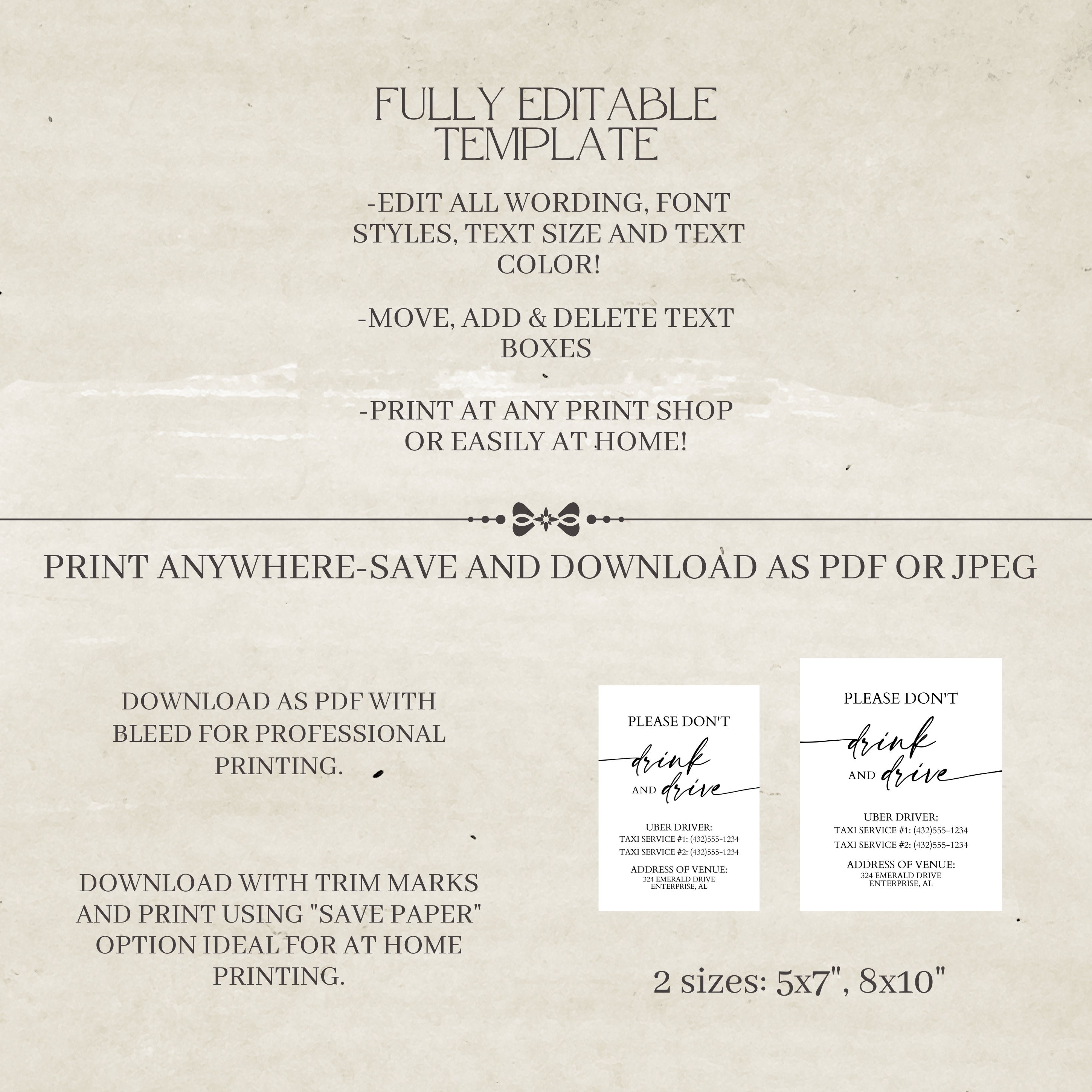 Printable Wedding Uber/lyft/taxi Sign Please Don't Drink - Etsy