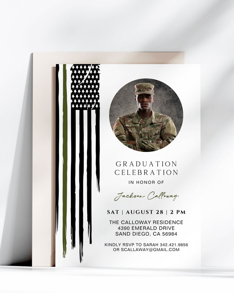 Basic Training Military Graduation Invitation Template, Thin Green Line ...