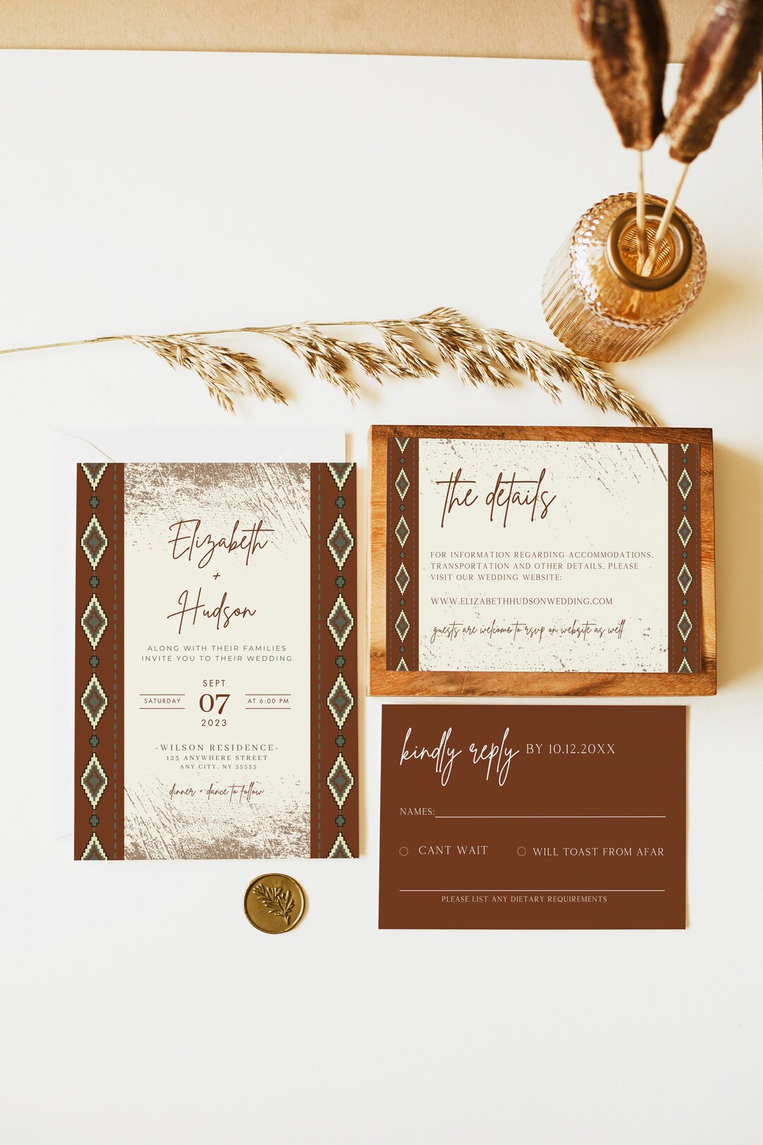 Aztec Western Wedding Invitation Suite, Southwestern Wedding Invitation ...